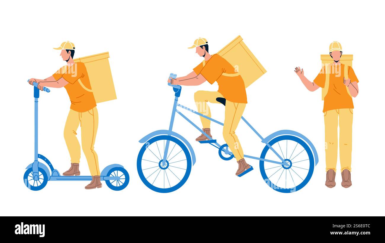 Courier Man Delivery Service Worker Set Vector. Young Man Courier ...
