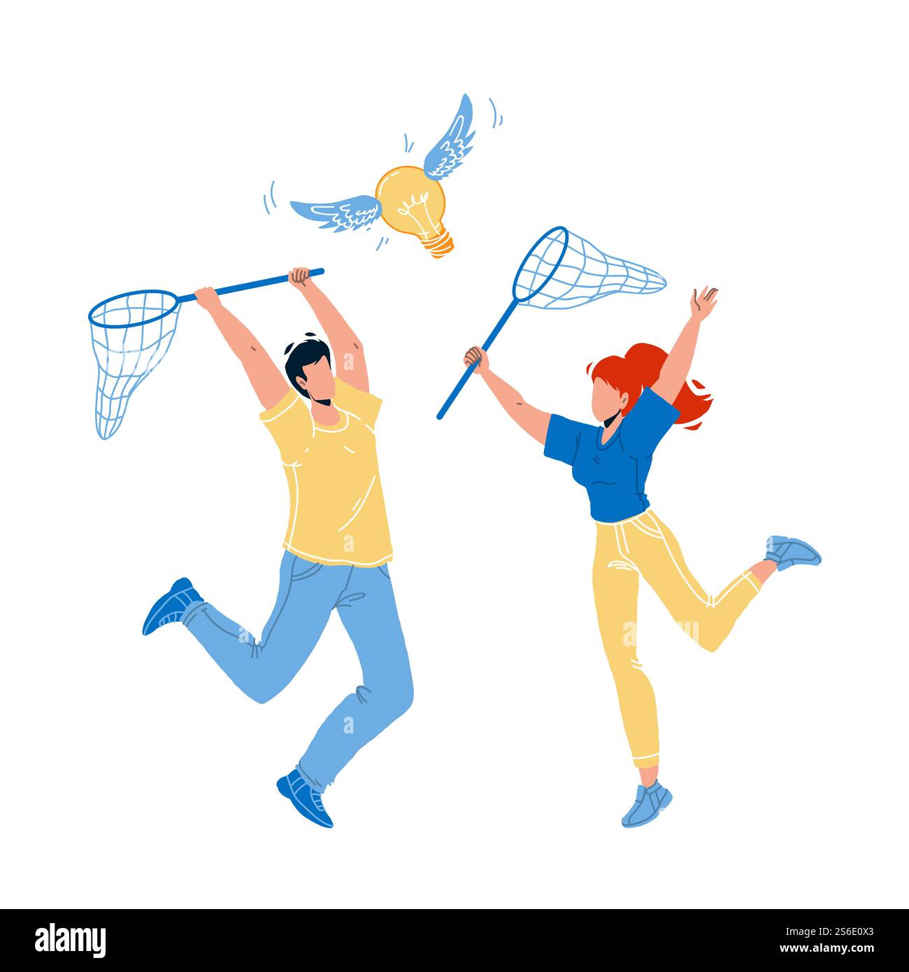 Cartoon illustration man catching woman hi-res stock photography and ...