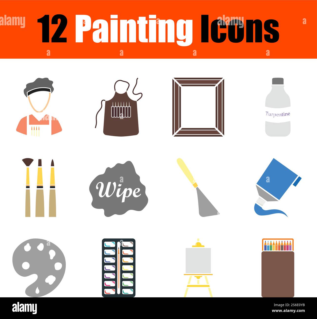 Painting Icon Set. Flat Design. Fully editable vector illustration ...