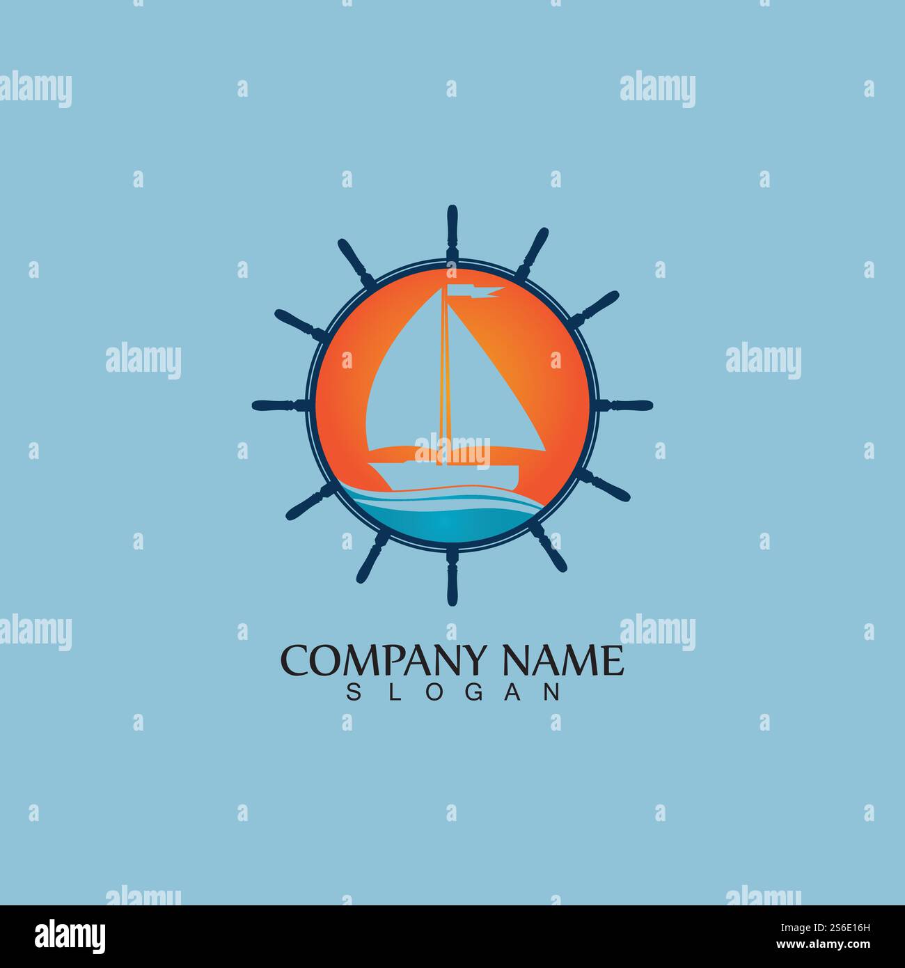 Ship and Boat Helm Steering Wheel on The Wave Water Ocean Logo Symbol ...