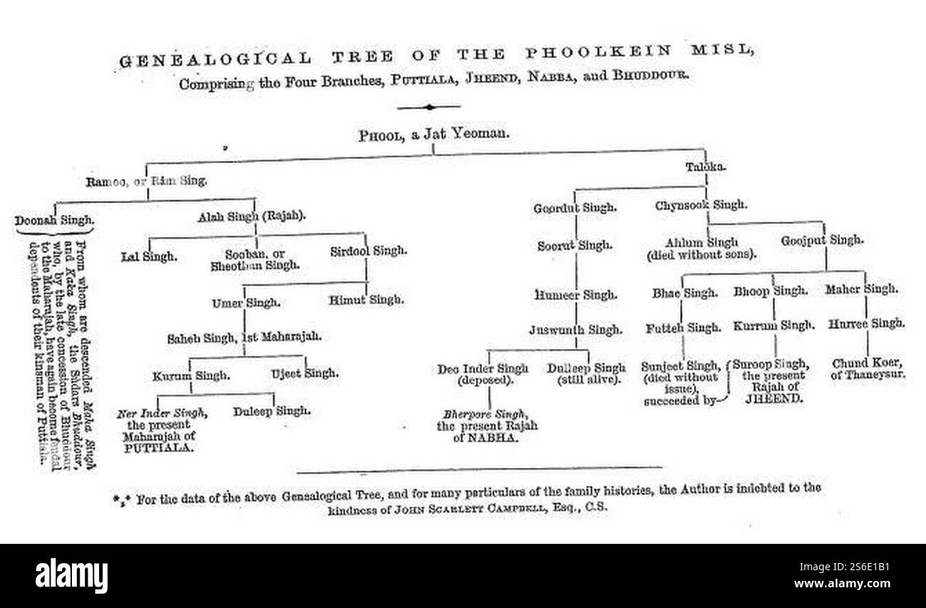 Genealogical familial tree of the Phulkian dynasty by John Cave-Browne ...