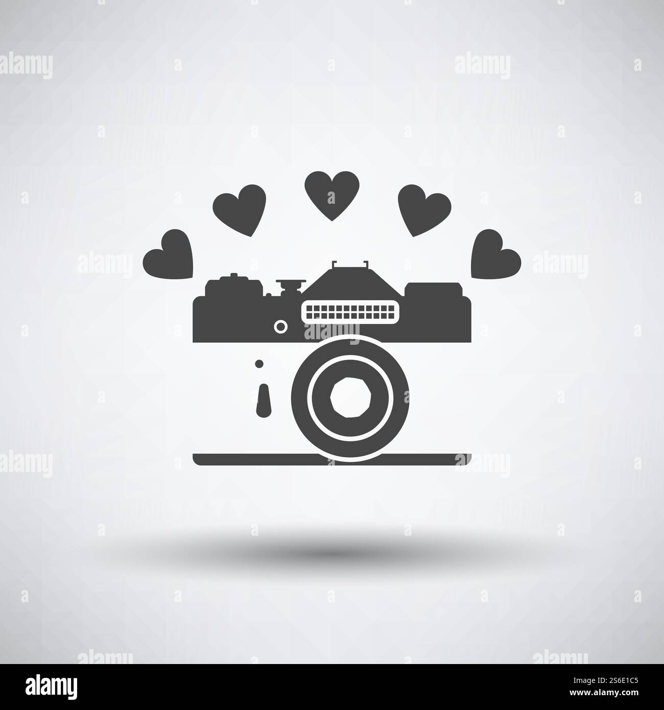 Camera With Hearts Icon. Dark Gray on Gray Background With Round Shadow ...