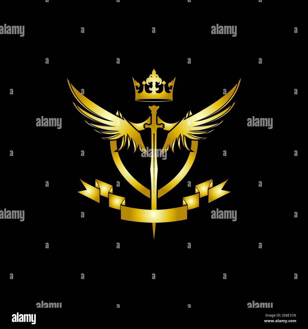Heraldic Composition with crown, swords, wings, shield and ribbon Stock ...