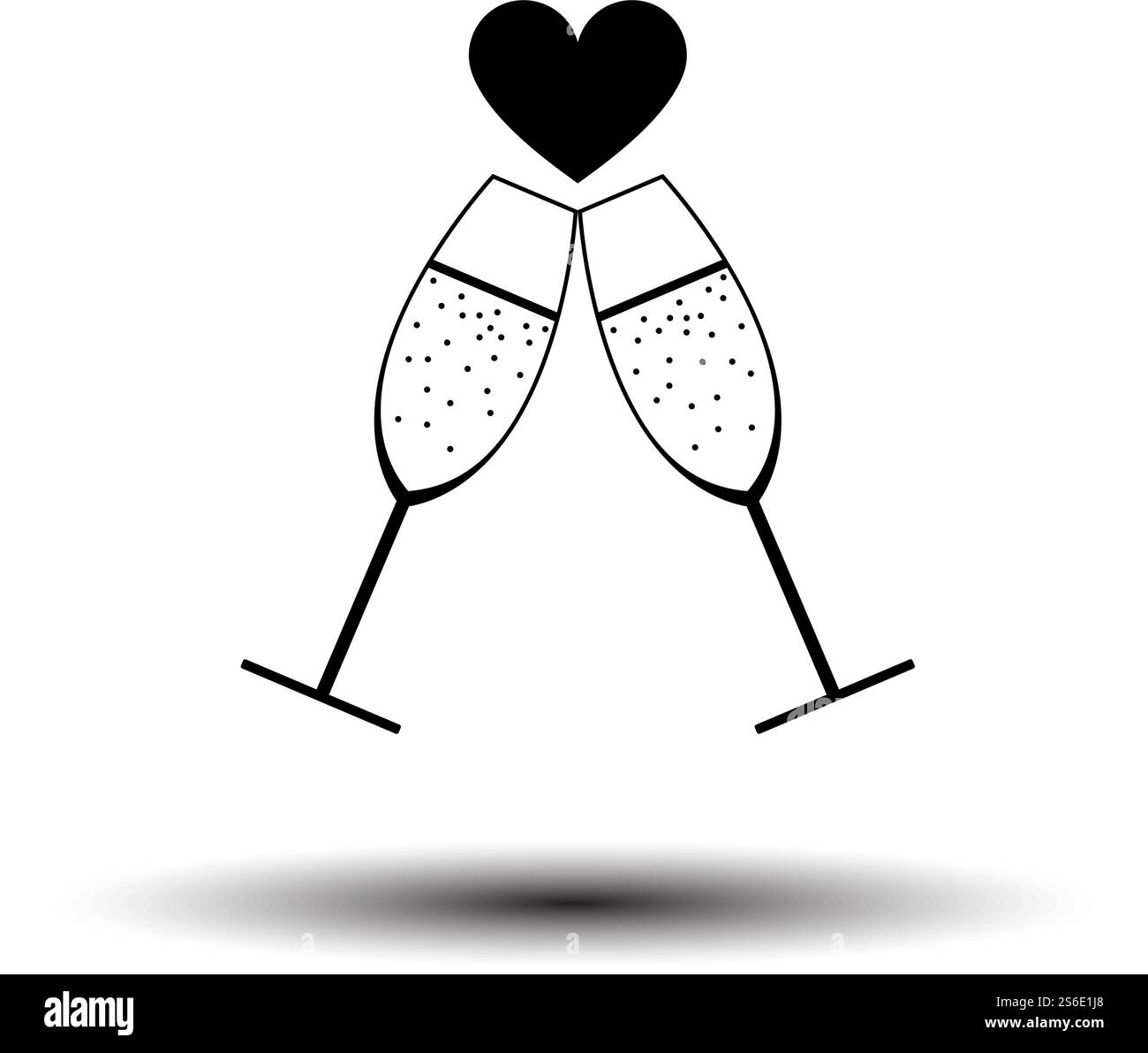 Champagne Glass With Heart Icon. Black on White Background With Shadow ...