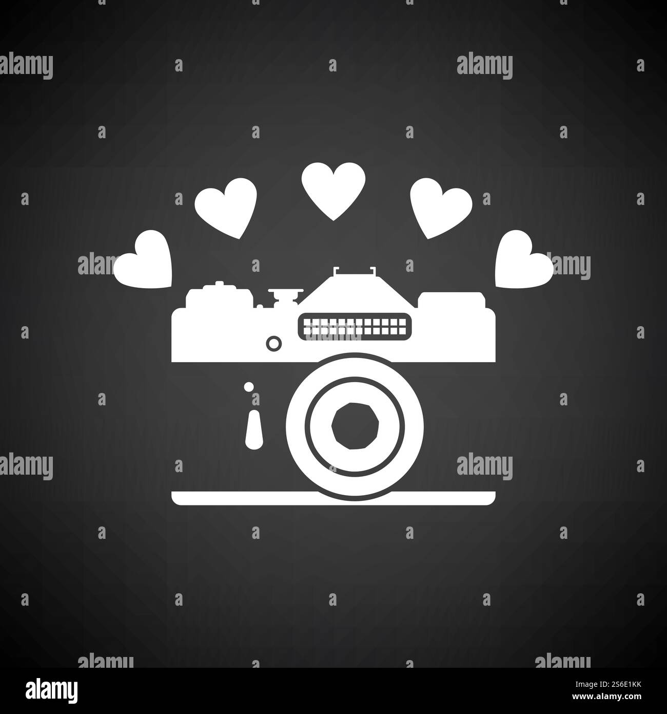Camera With Hearts Icon. White on Black Background. Vector Illustration ...