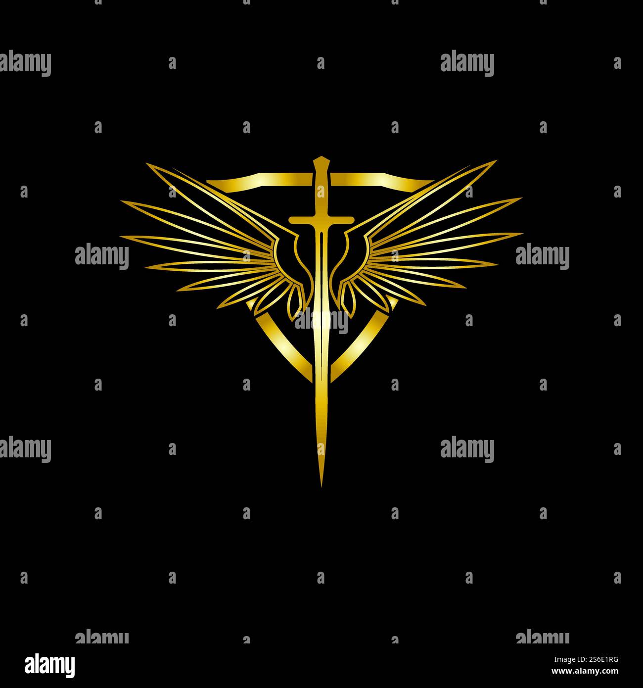 Gold winged sword with shield vector icon Stock Vector Image & Art - Alamy