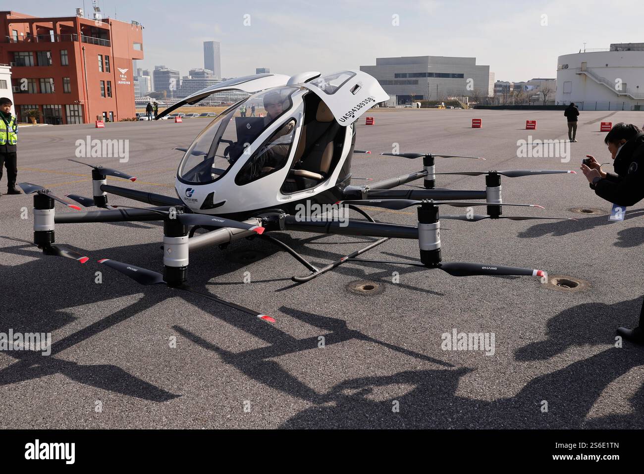 Shanghai,China.16th January 2025. A guest sits inside EHang's EH216-S ...