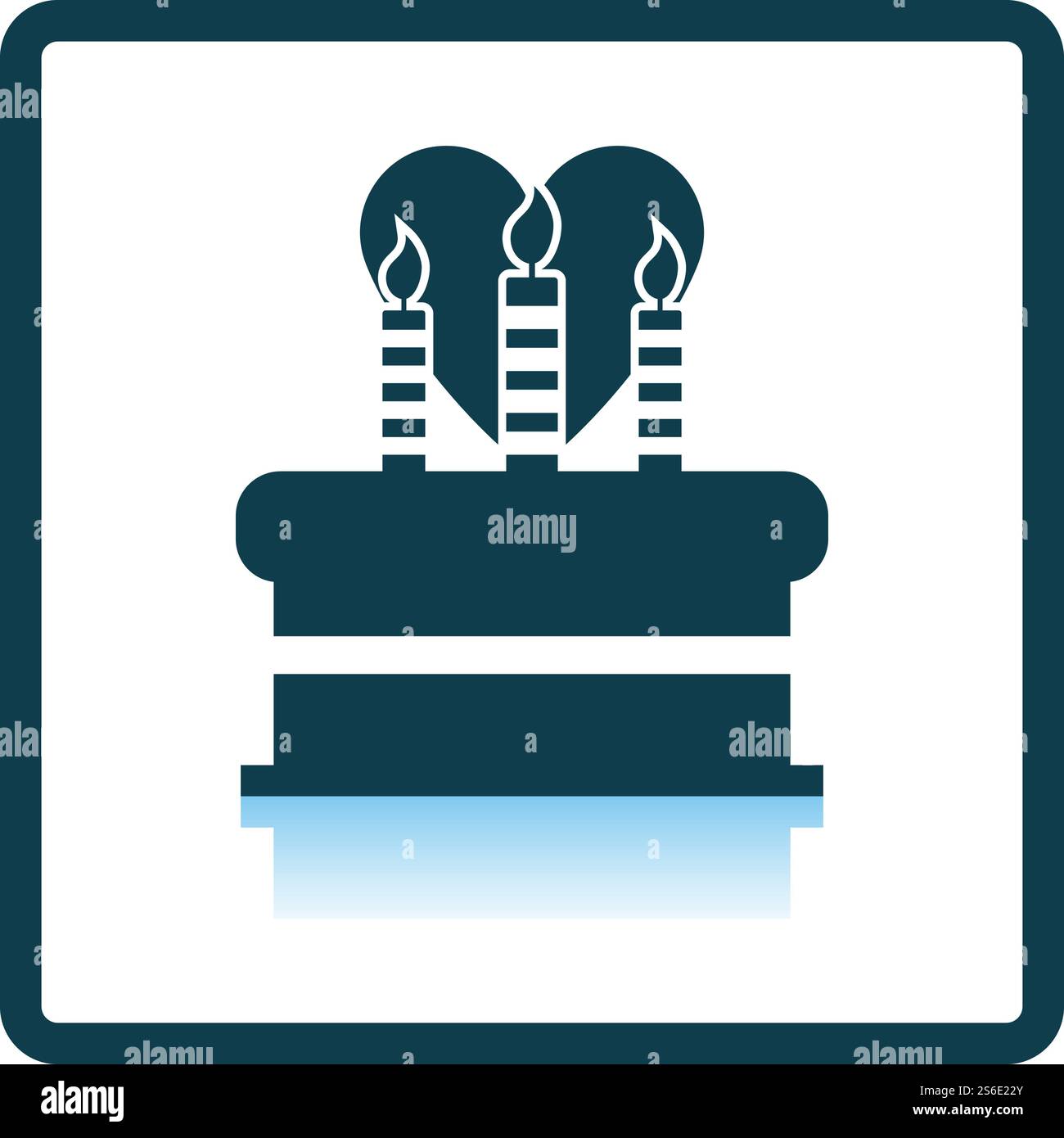 Cacke With Candles And Heart Icon. Square Shadow Reflection Design ...