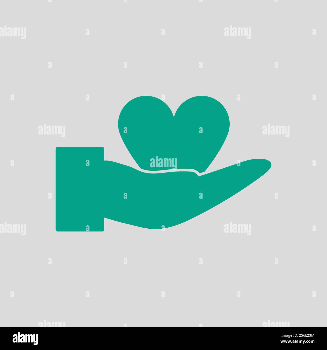 Hand Present Heart Ring Icon. Green on Gray Background. Vector ...