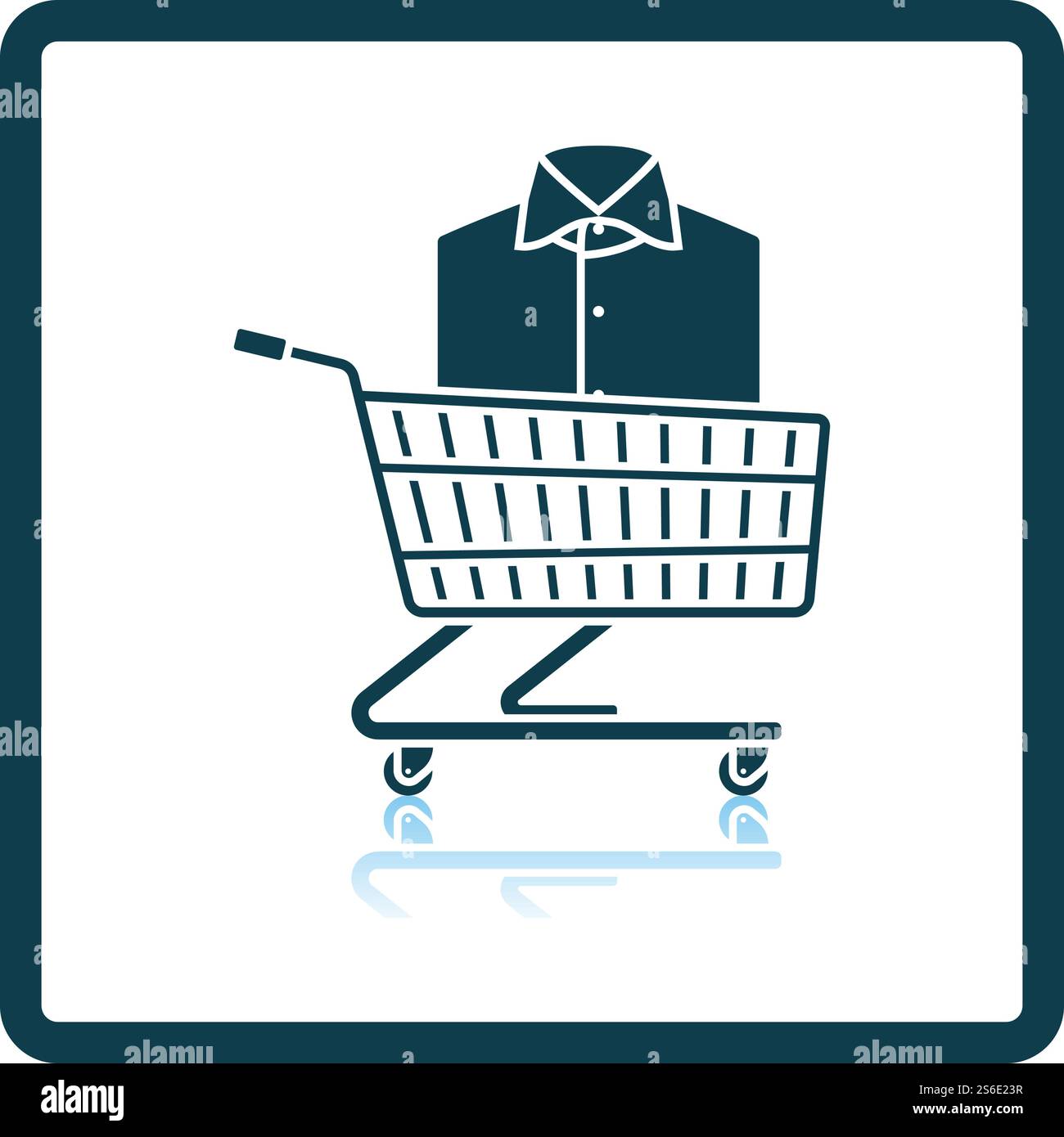 Shopping Cart With Clothes (Shirt) Icon. Square Shadow Reflection ...
