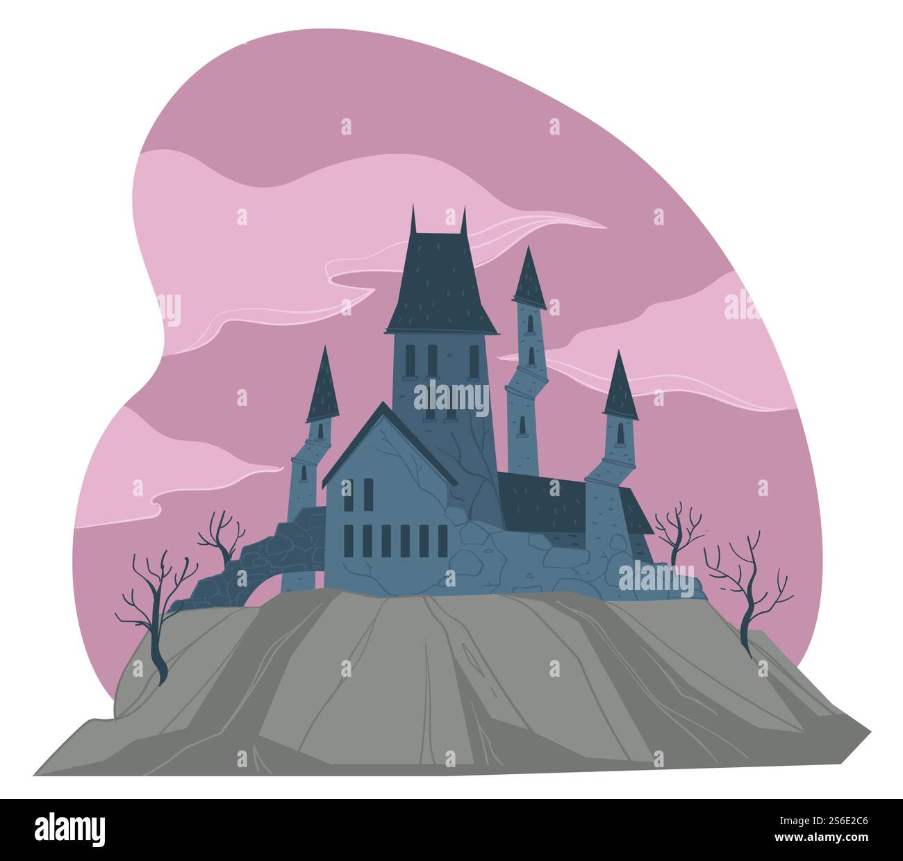 Ancient architecture, gloomy medieval gothic castle with towers and not ...