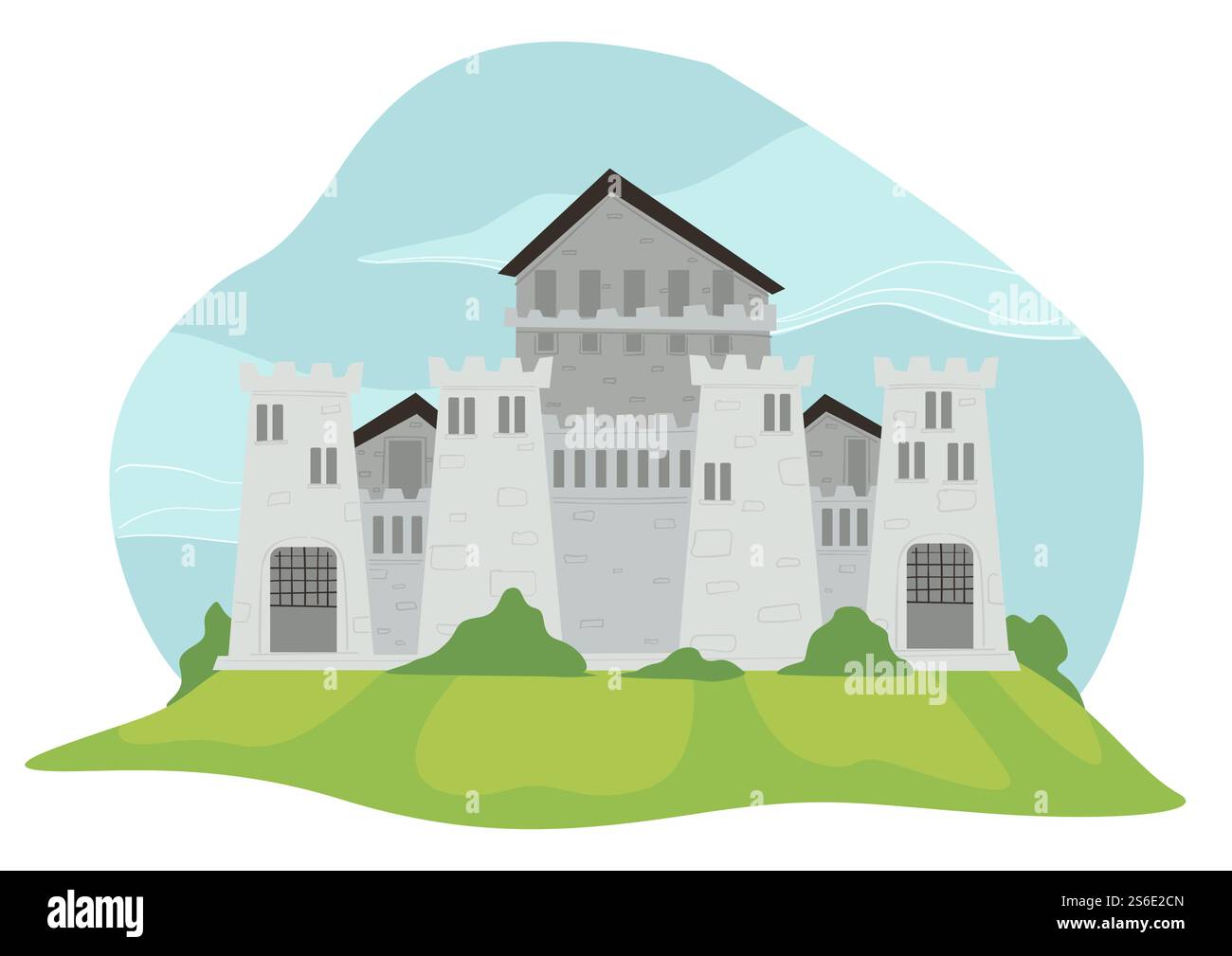 Fortress or stone castle, fortification and thick walls and towers ...