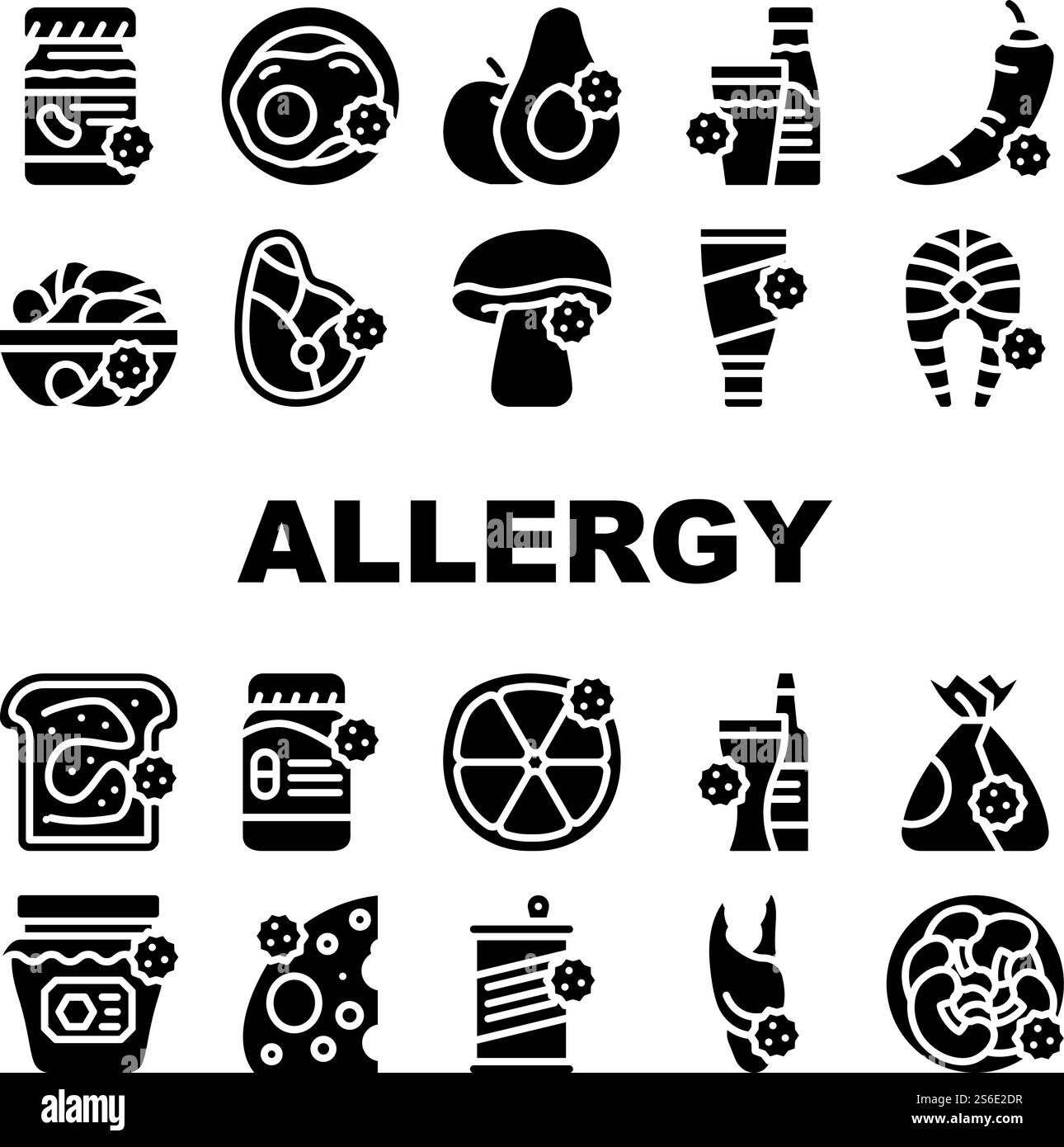 Allergy On Products Collection Icons Set Vector. Allergy On Medicaments ...