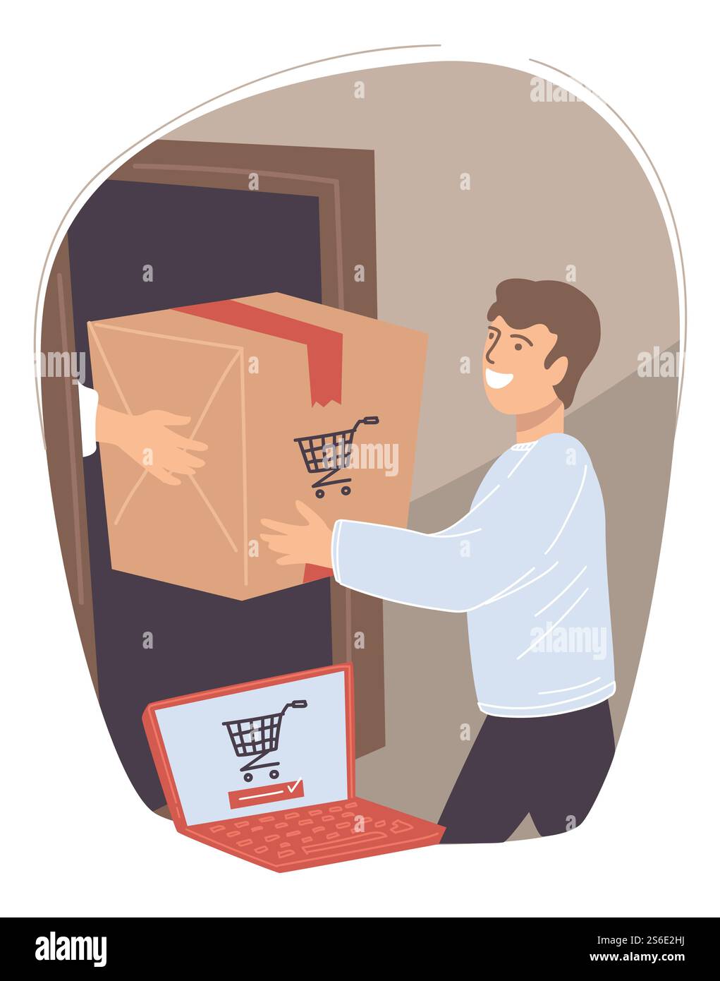 Man receiving order from online shop. Male character happy to get box ...