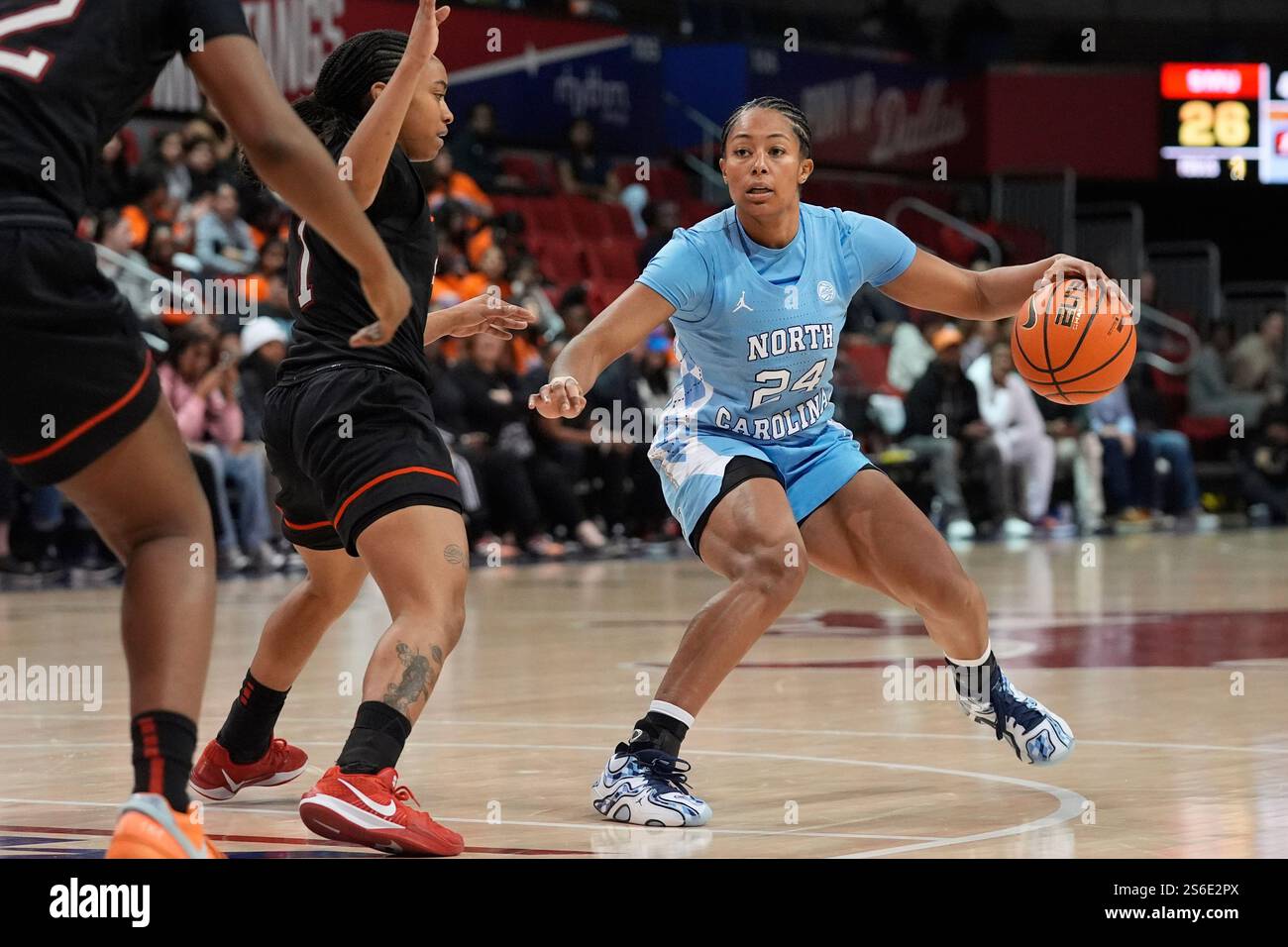 North Carolina guard Indya Nivar (24) dribbles during the second half ...