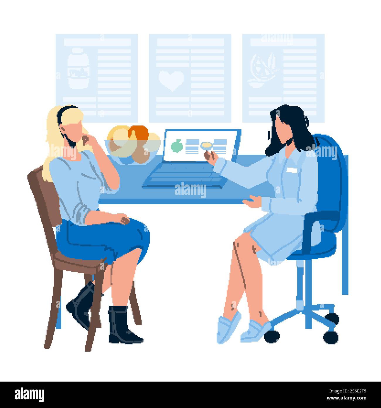 Nutritionist Giving Consultation To Patient Vector. Nutritionist ...