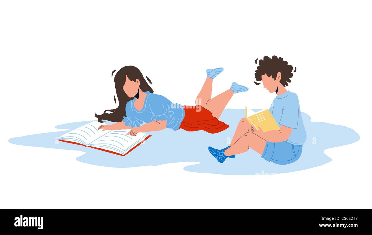 Children Read Information In Education Book Vector. Children Reading ...
