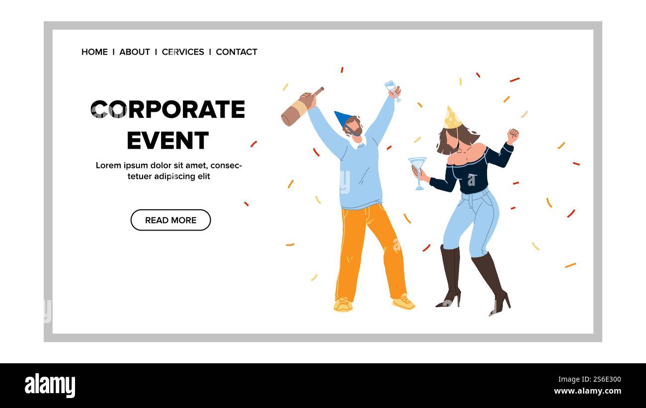 Corporate Event Company Team Celebration Vector. Man And Woman ...