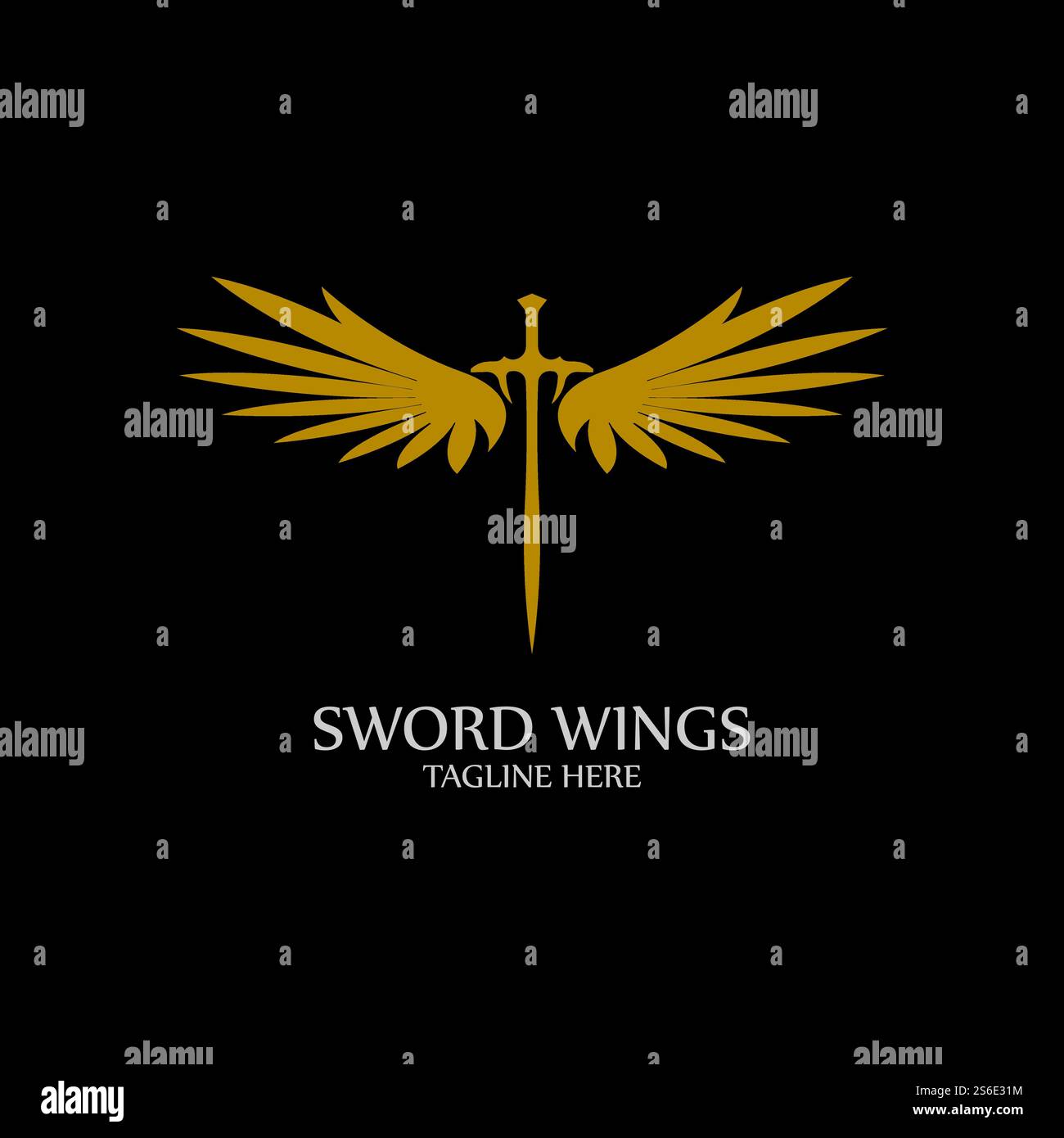 Sword with Wings. Golden Sword Symbol on Black Background Stock Vector ...