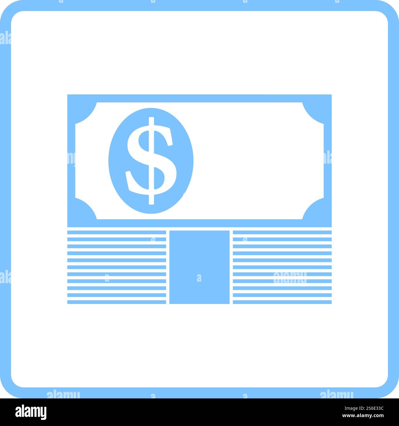 Banknote On Top Of Money Stack Icon. Blue Frame Design. Vector ...