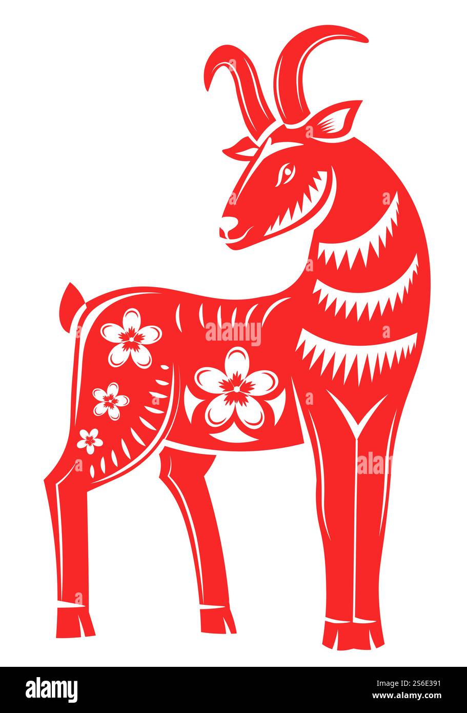 Goat with horns symbol of astrology, isolated animal creature lunar new ...