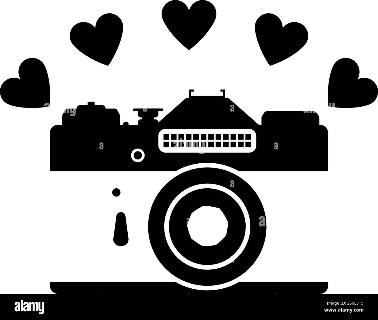 Camera With Hearts Icon. Black Glyph Design. Vector Illustration Stock ...