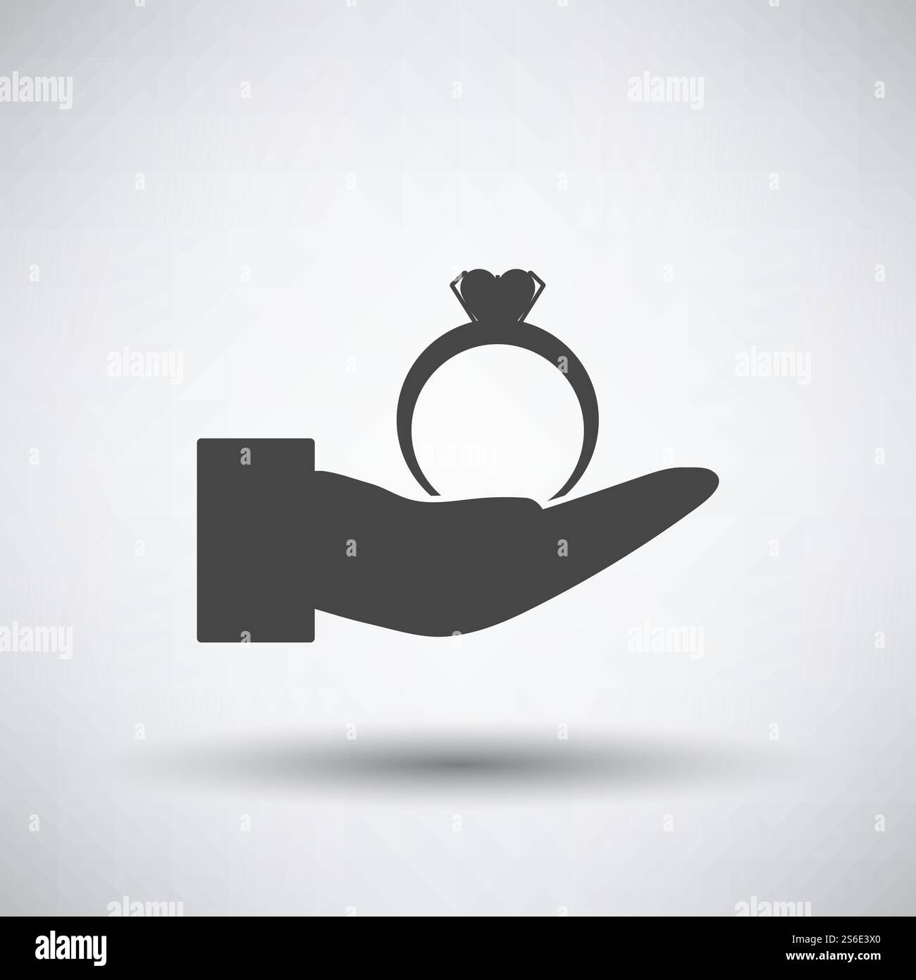 Hand Present Heart Ring Icon. Dark Gray on Gray Background With Round ...