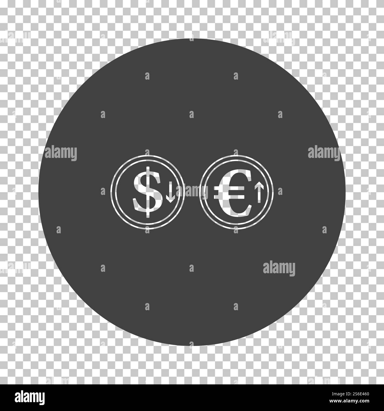 Falling Dollar And Growth Up Euro Coins Icon. Subtract Stencil Design ...