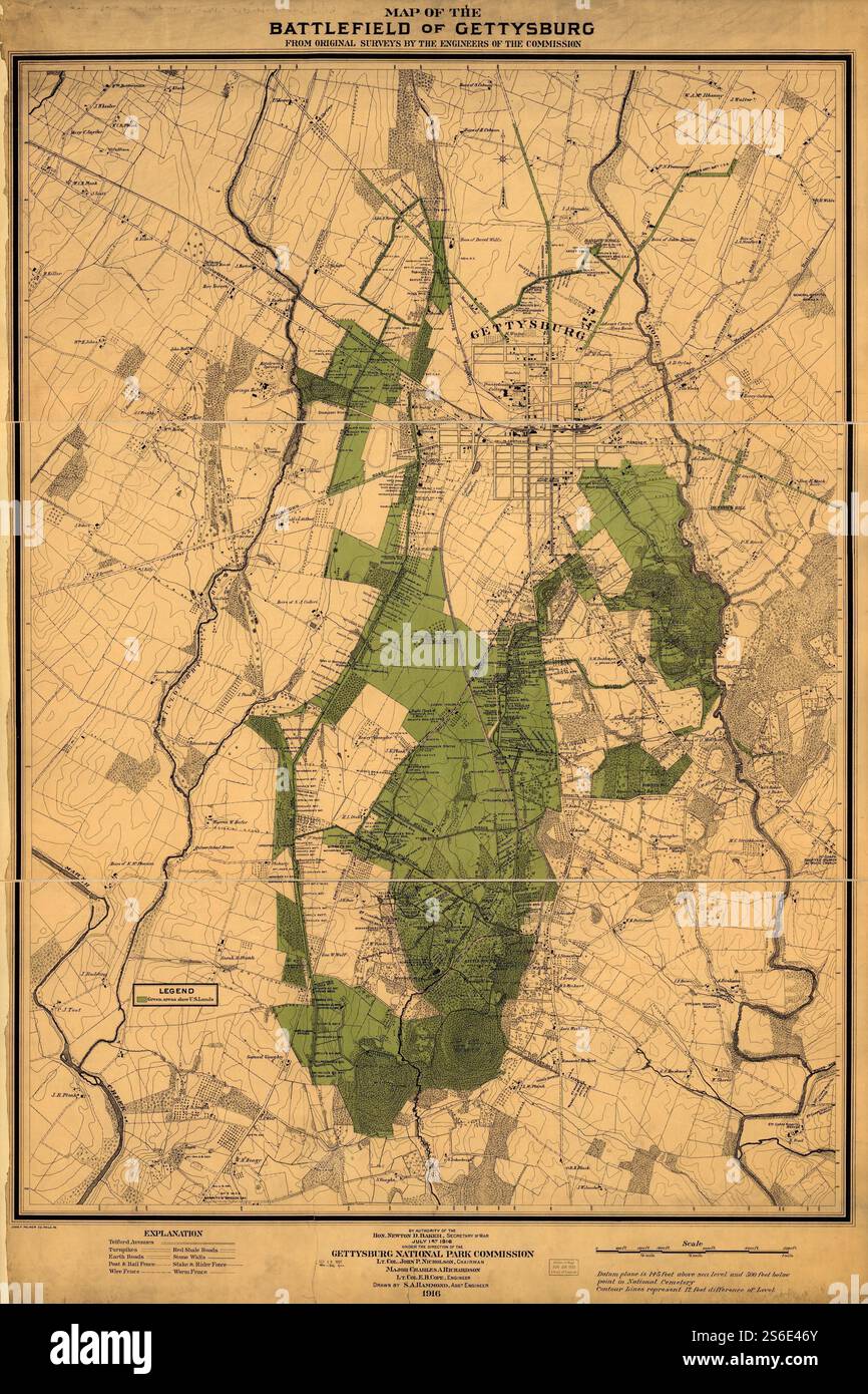 Map of the battlefield of Gettysburg from original surveys by the ...