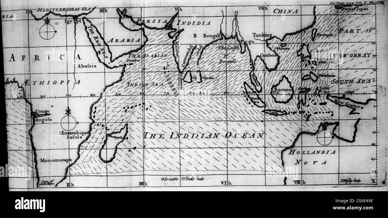 Geographia Generalis 1733 Map of Indian Ocean Stock Photo - Alamy