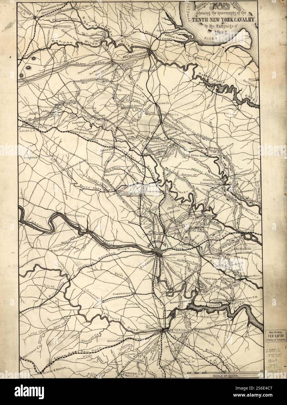 Map [of] central Virginia showing the movements of the Tenth New York ...