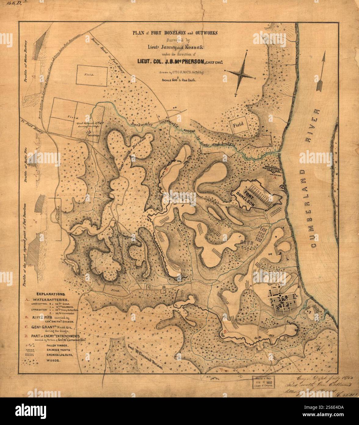 Plan of Fort Donelson and outworks : [Tennessee] 1862 by Matz Otto H ...