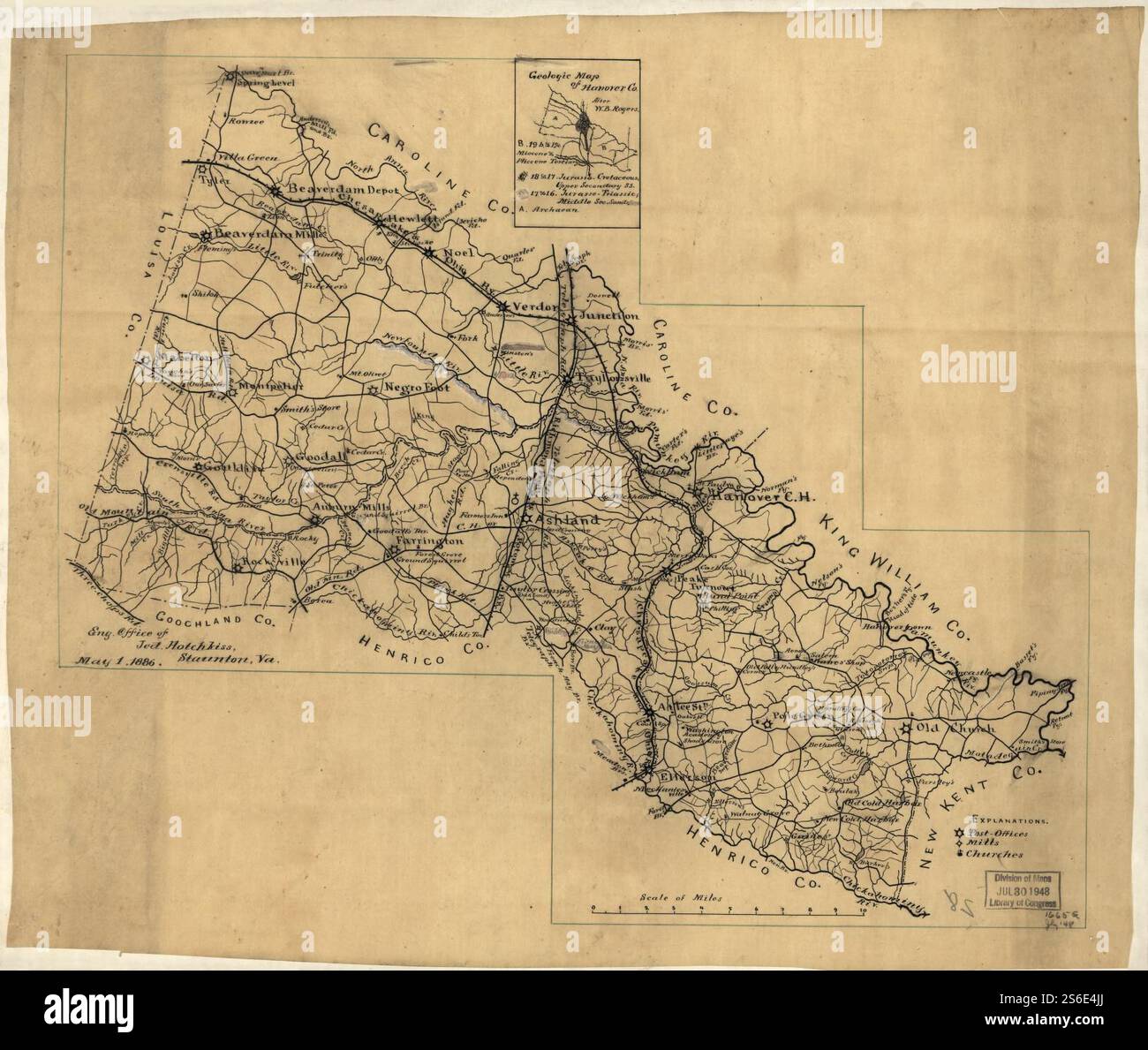 [Map of Hanover County, Virginia] 1886 by Hotchkiss Jedediah Stock ...