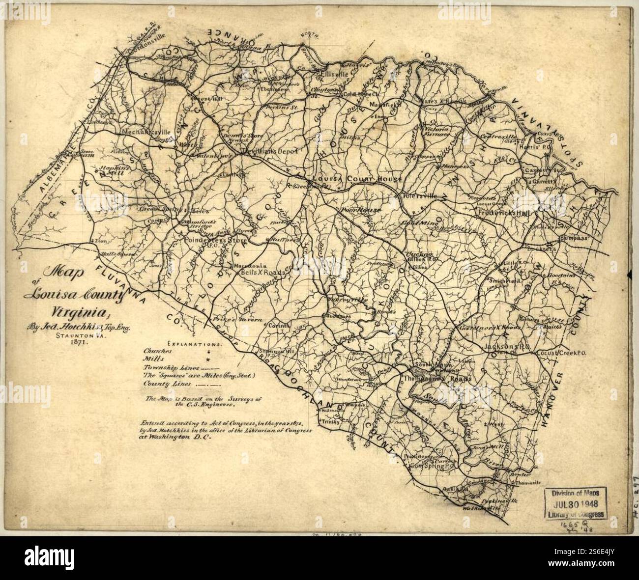 Map of Louisa County, Virginia 1871 by Hotchkiss Jedediah Stock Photo ...
