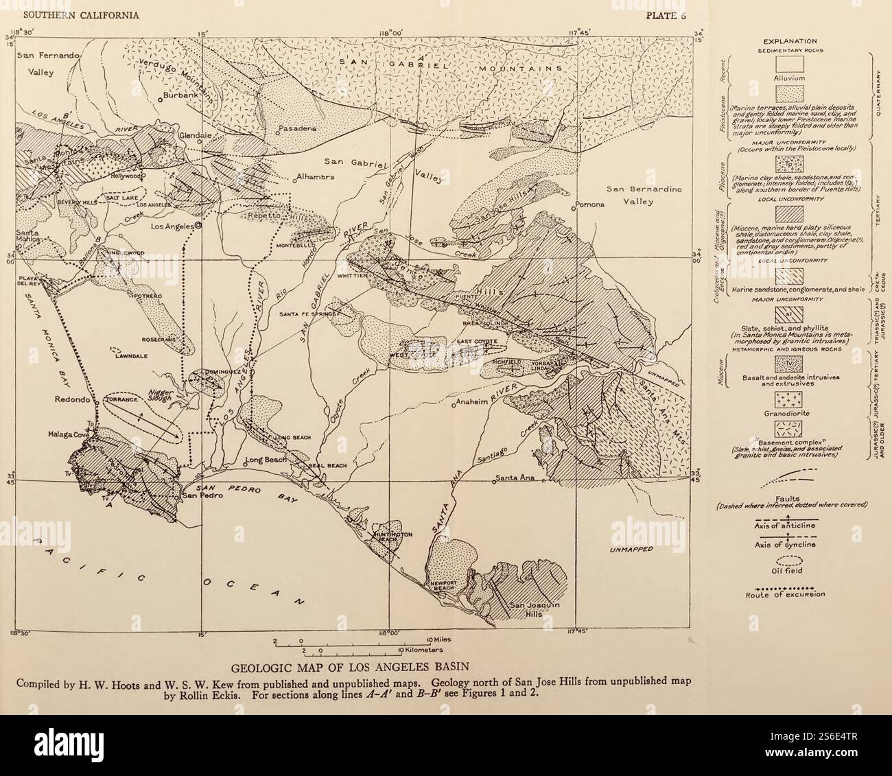 Geologic map of Los Angeles basin (1933 Stock Photo - Alamy