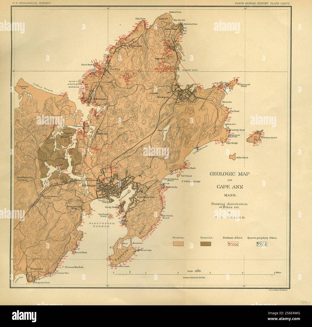 Geologic Map of Cape Ann, Mass., Showing Distribution of Dikes, etc ...