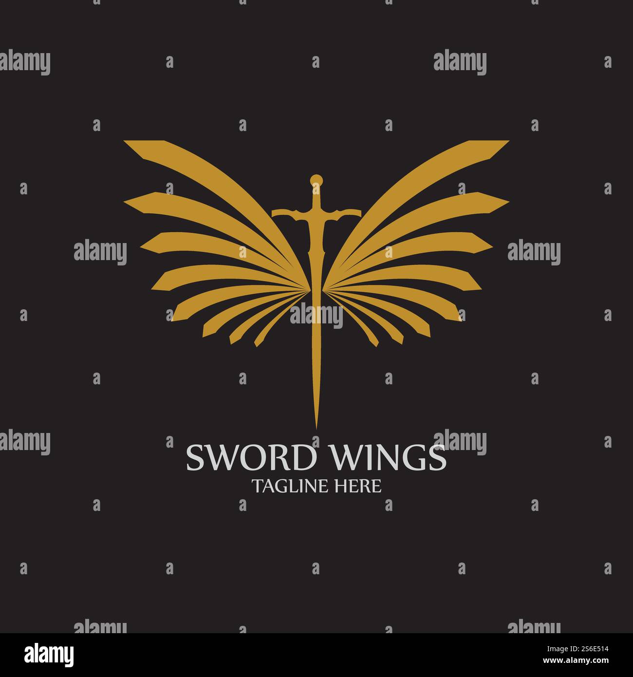 Sword with Wings. Golden Sword Symbol on Black Background Stock Vector ...