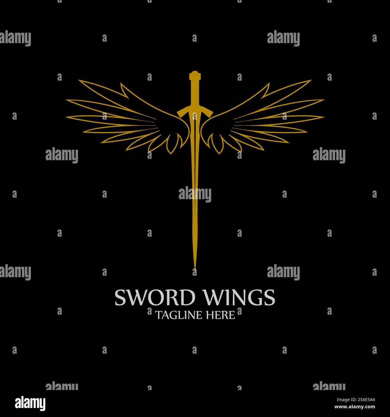 Sword with Wings. Golden Sword Symbol on Black Background Stock Vector ...