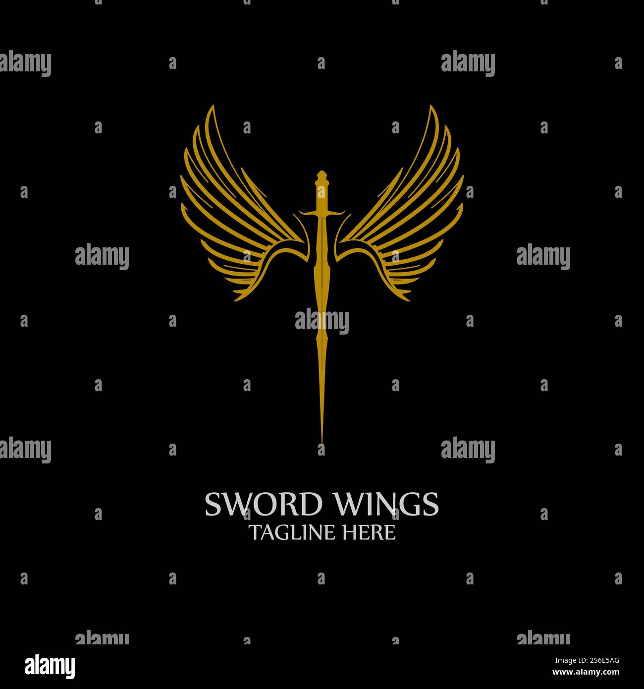 Sword with Wings. Golden Sword Symbol on Black Background Stock Vector ...