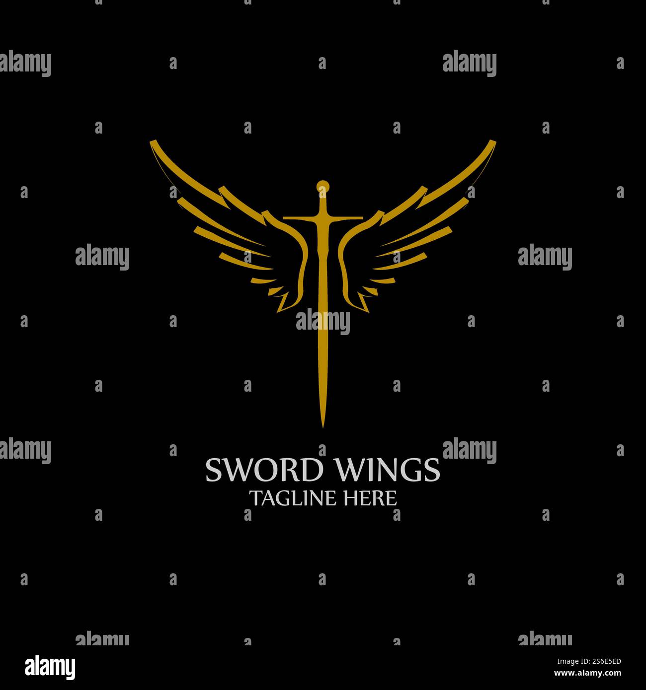Sword with Wings. Golden Sword Symbol on Black Background Stock Vector ...