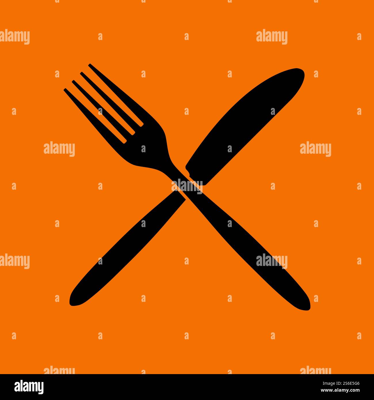 Fork And Knife Icon. Black on Orange Background. Vector Illustration ...