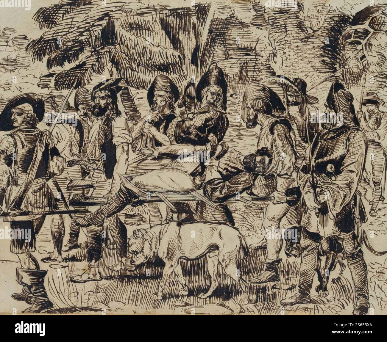 Georg Genschow - Soldiers carrying a wounded man on a stretcher after ...