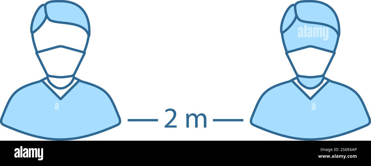 Social Distance Icon. Thin Line With Blue Fill Design. Vector ...