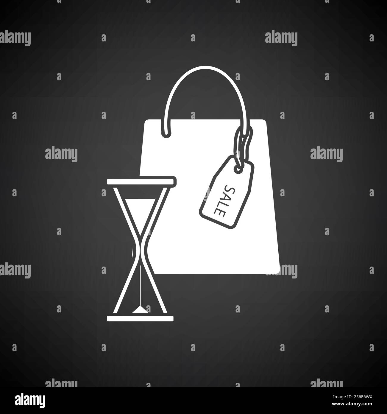 Sale Bag With Hourglass Icon. White on Black Background. Vector ...