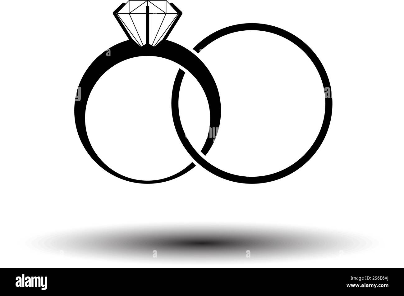 Wedding Rings Icon. Black on White Background With Shadow. Vector ...