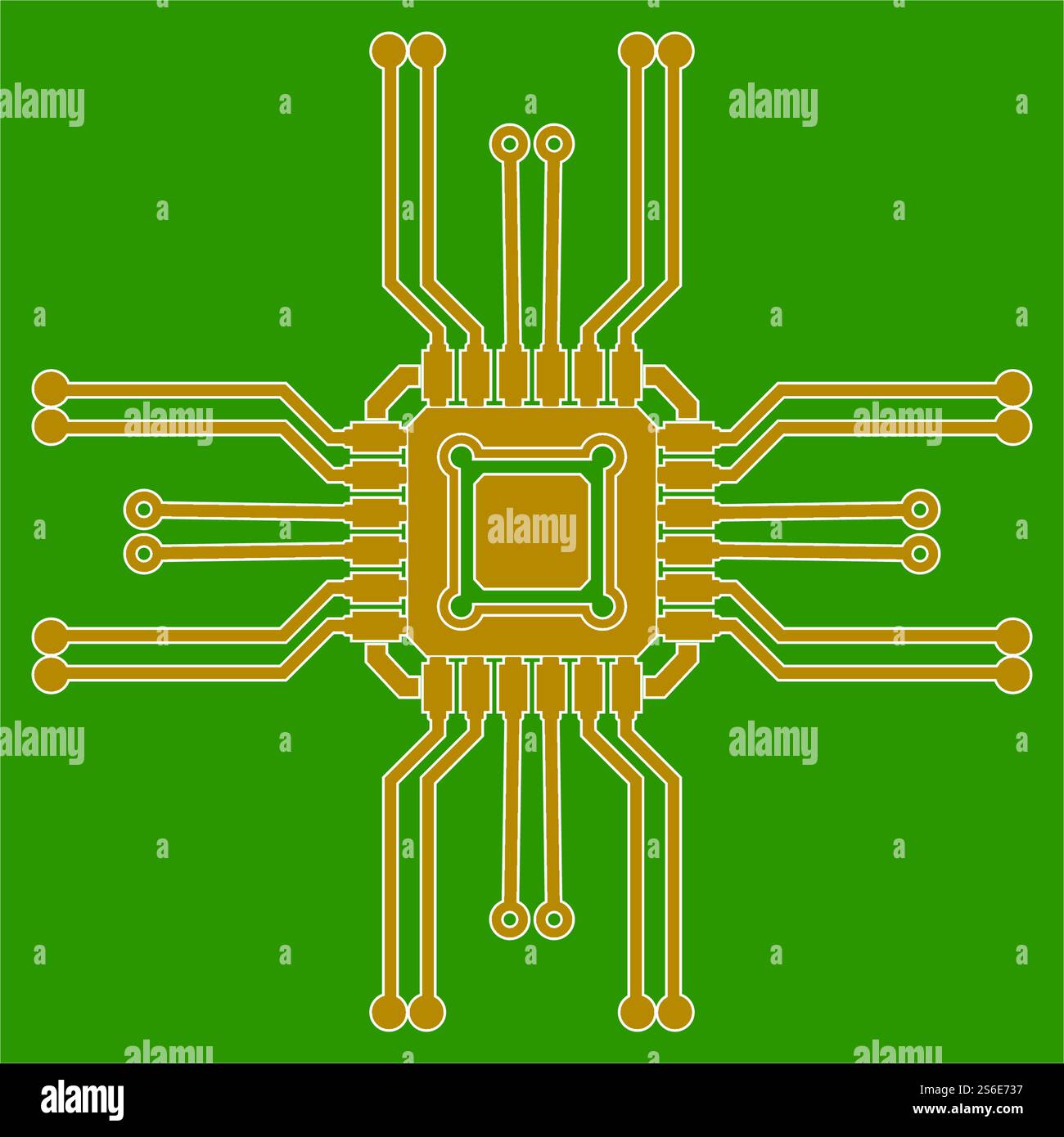 Flat Microelectronics Circuits. Circuit board vector, green background ...