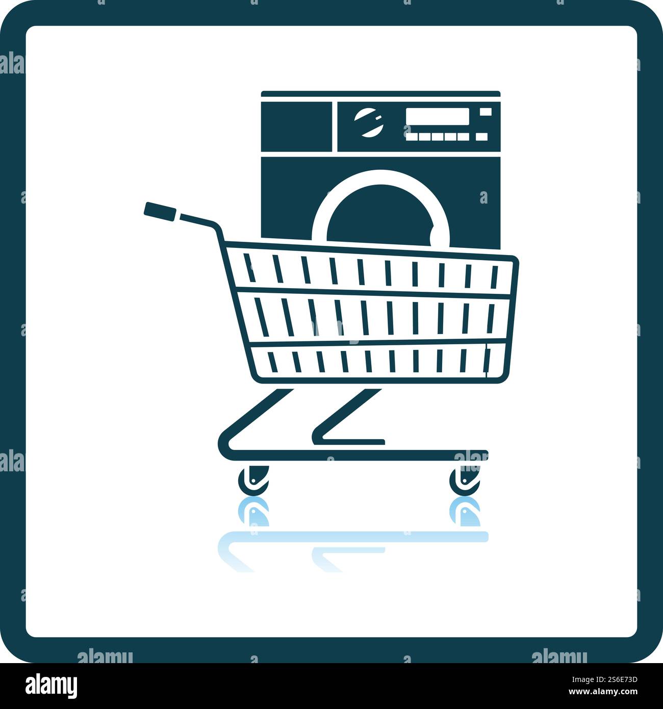 Shopping Cart With Washing Machine Icon. Square Shadow Reflection ...