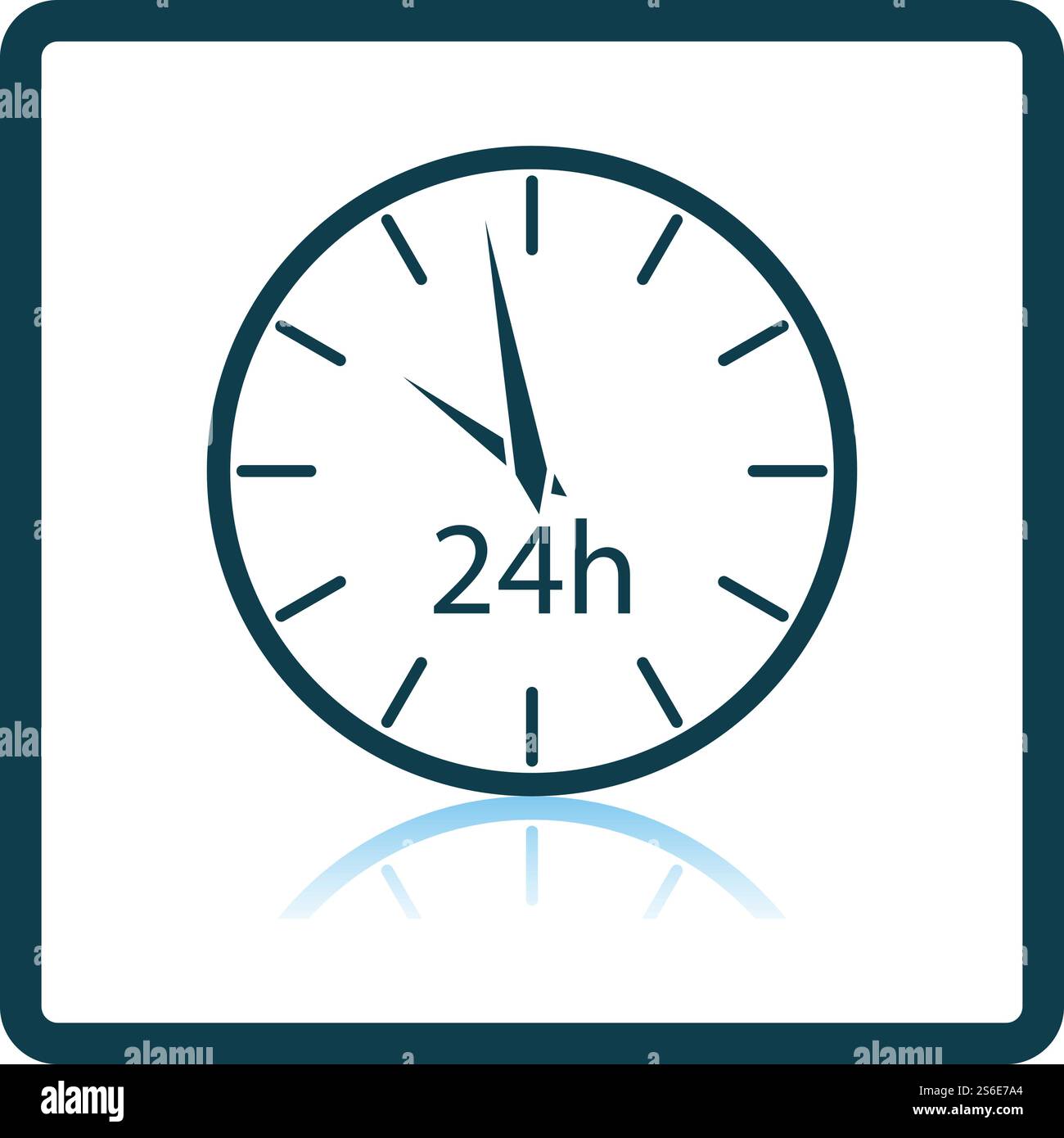 24 Hours Clock Icon. Square Shadow Reflection Design. Vector ...