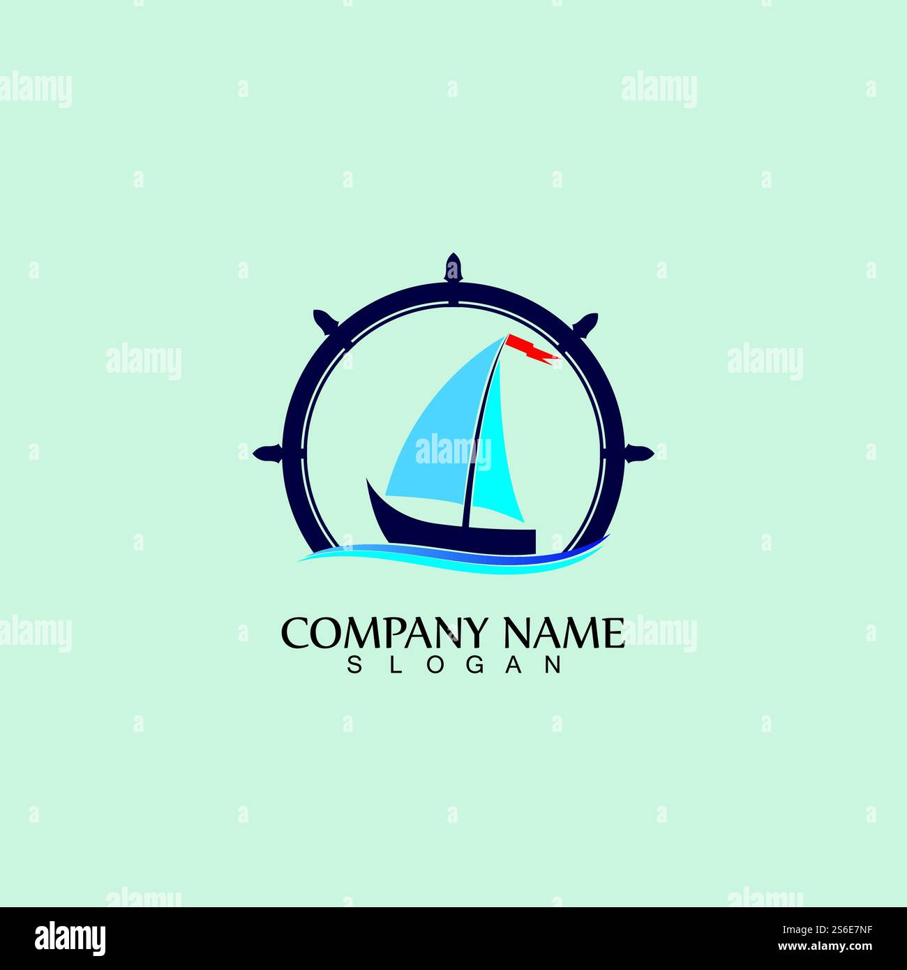 Ship and Boat Helm Steering Wheel on The Wave Water Ocean Logo Symbol ...