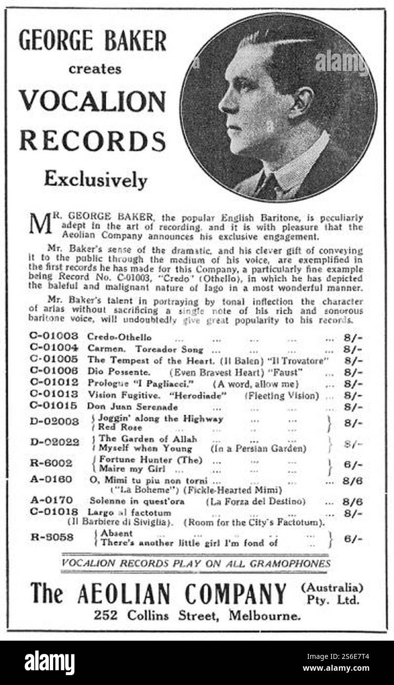 George Baker creates Vocalion Records exclusively Stock Photo - Alamy